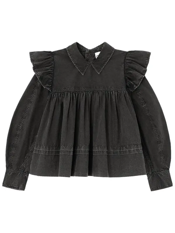 GANNI Blouse With Collar - Black