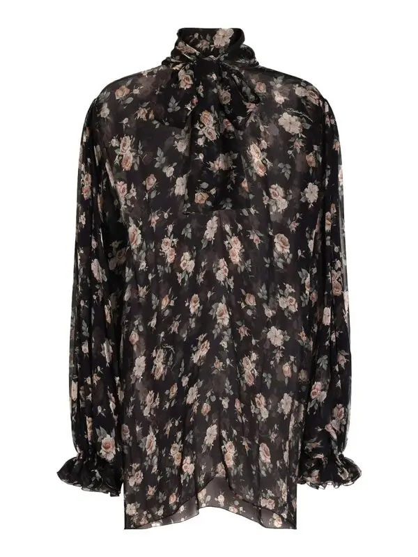 Dolce & Gabbana Vintage Rose Print Silk Blouse - Multicolor