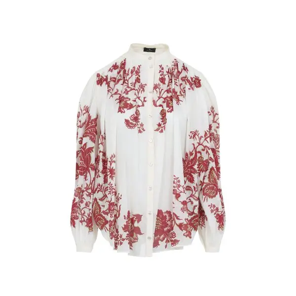 Etro Pleates Band Collar Shirt - White
