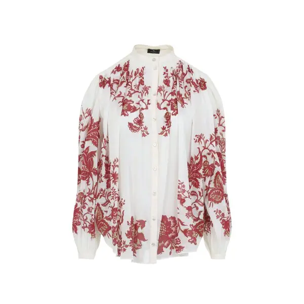 Etro Cotton Pleated Floral Print Shirt - White