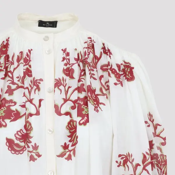 Etro Cotton Pleated Floral Print Shirt - White