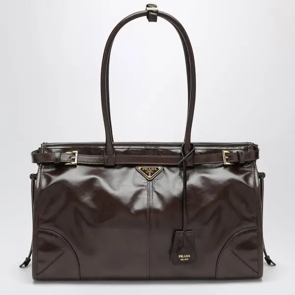 Prada Bonnie Large Leather Handbag In Dark - Brown