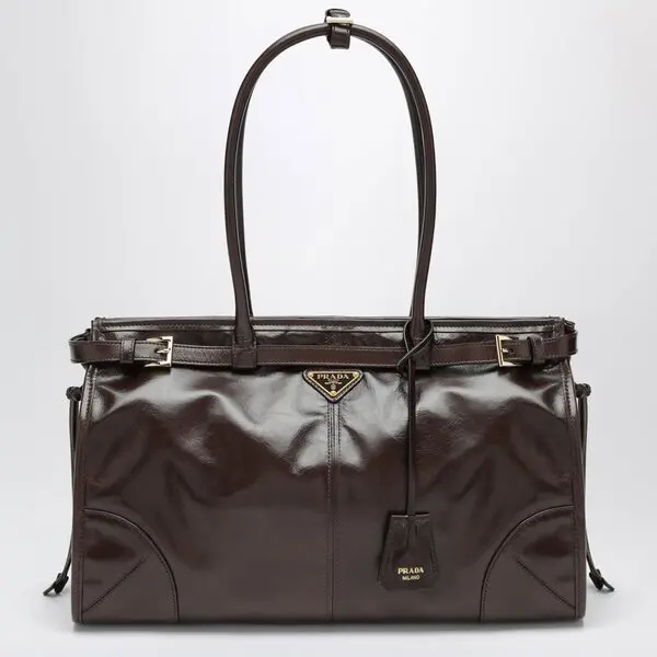 Prada Bonnie Large Leather Handbag In Dark - Brown
