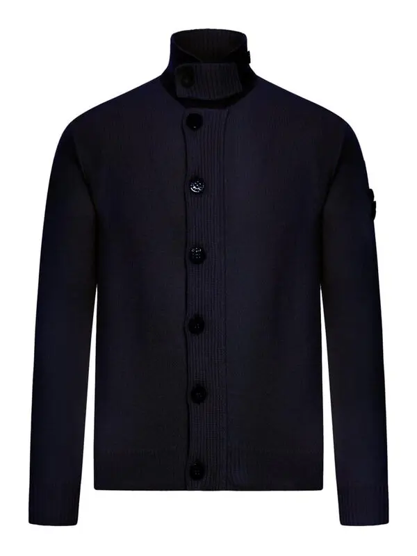 Stone Island Regular Fit Sweater With Zip And Button Fastening - Blue