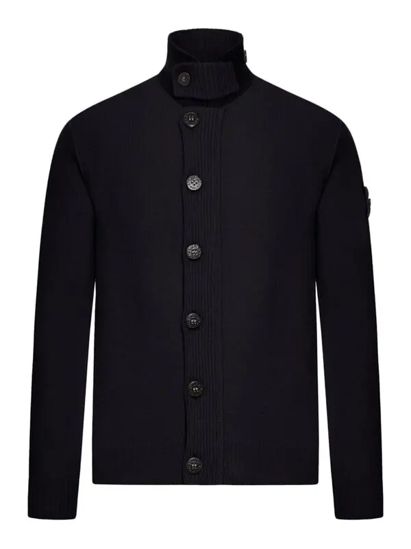 Stone Island Regular Fit Sweater With Zip And Button Fastening - Black