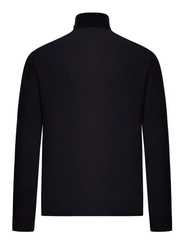 Stone Island Regular Fit Sweater With Zip And Button Fastening - Black