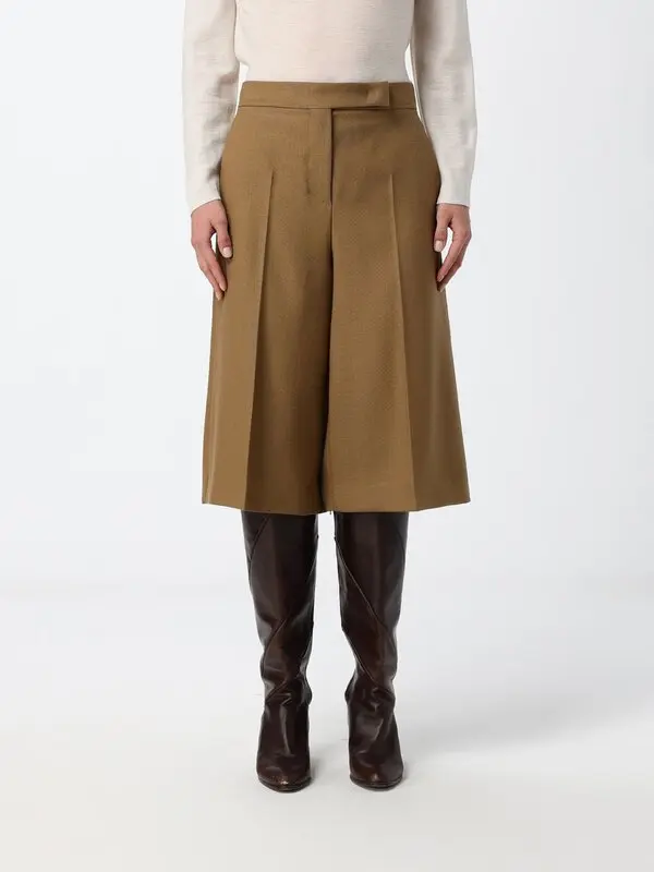 Max Mara Knee-length High-waisted Virgin Wool Shorts With Sartorial Cut - Brown