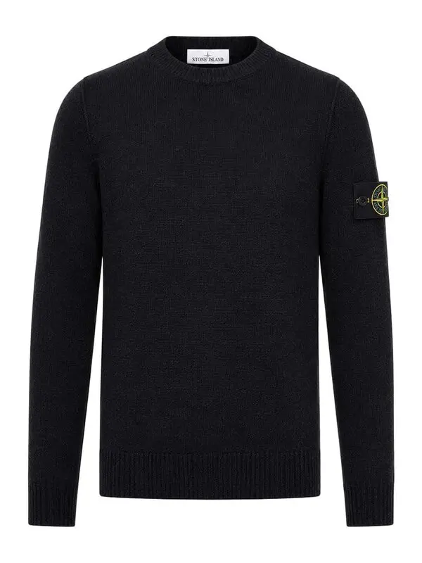 Stone Island Melange Effect Sweater With Compass Logo - Black