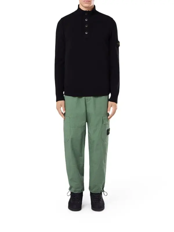 Stone Island Regular Fit Sweater With Short Zip And Fake Buttons - Black