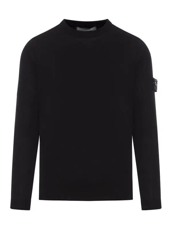 Stone Island Crew Neck Wool Sweater With Badge