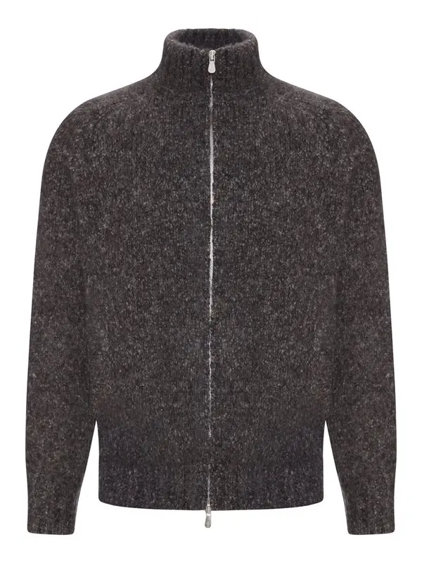 Brunello Cucinelli Boucle Knit Zip-up Sweater With High Neck
