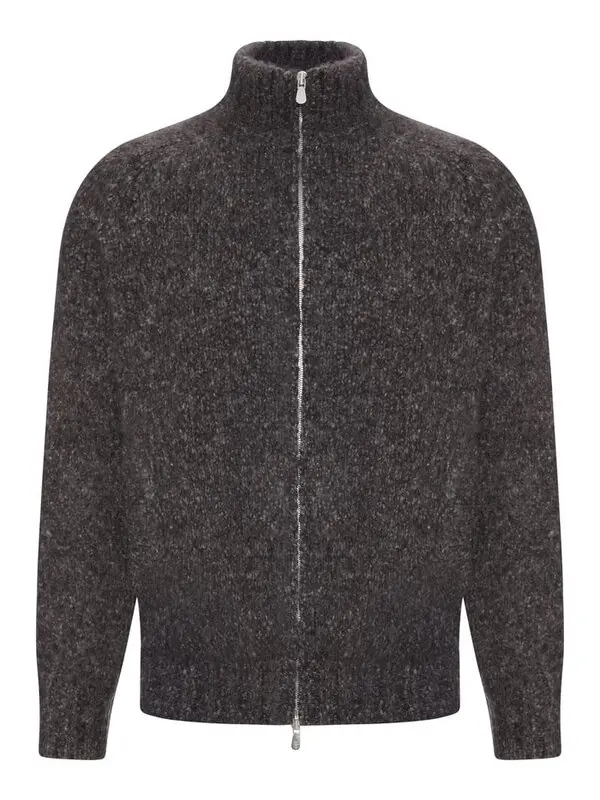 Brunello Cucinelli Boucle Knit Zip-up Sweater With High Neck - Multicolor