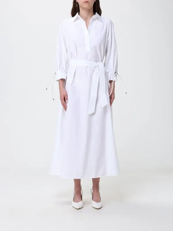 Max Mara Midi Cotton Poplin Shirt Dress With A Tie-waist Belt - White