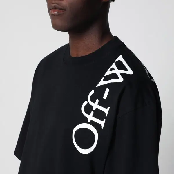 Off-White Crewneck T-shirt With Printed Logo In Cotton - Black