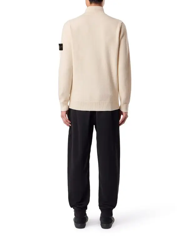 Stone Island Regular Fit Sweater With Short Zip And Fake Buttons - Cream