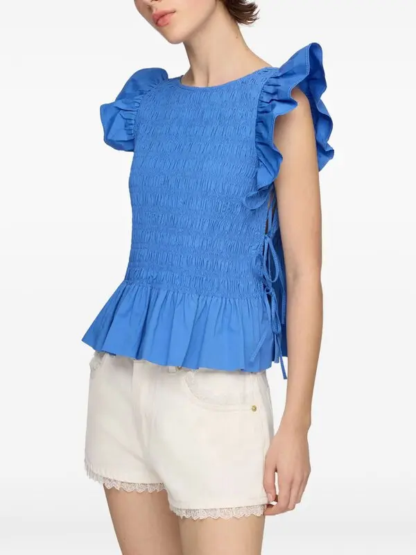 GANNI Organic Cotton Smocked Peplum Top - Multicolor