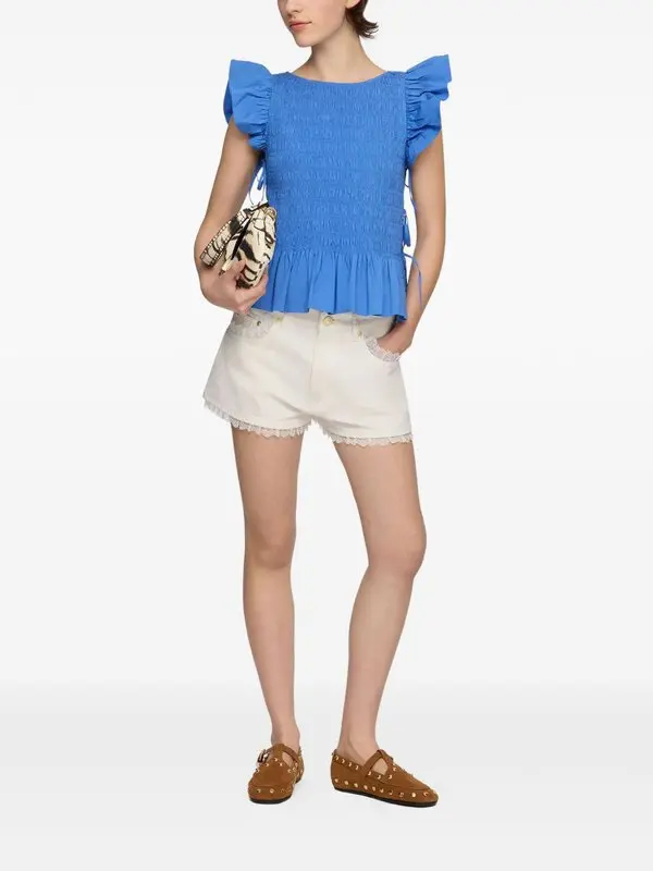 GANNI Organic Cotton Smocked Peplum Top - Multicolor