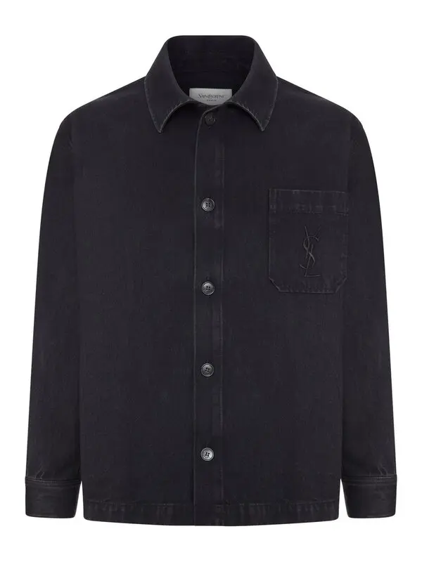 Saint Laurent Overshirt Cassandre In Denim Black Sand