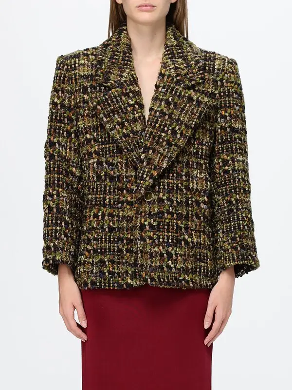 Saint Laurent Striped Wool Tweed Cropped Blazer With Oversized Shoulders - Brown