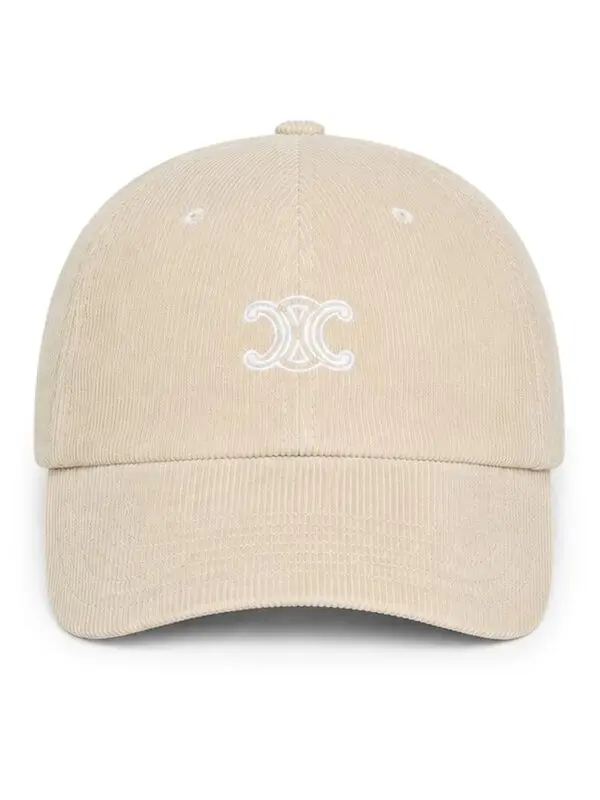 Celine Triomphe Richelieu Corduroy Cap - Cream