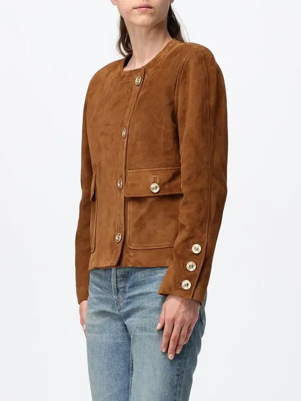 Saint Laurent Double-breasted Cropped Jacket In Suede Lambskin