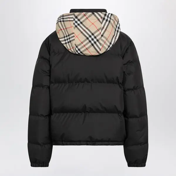 Burberry Zip-up Padded Down Jacket With Check Detail - Black