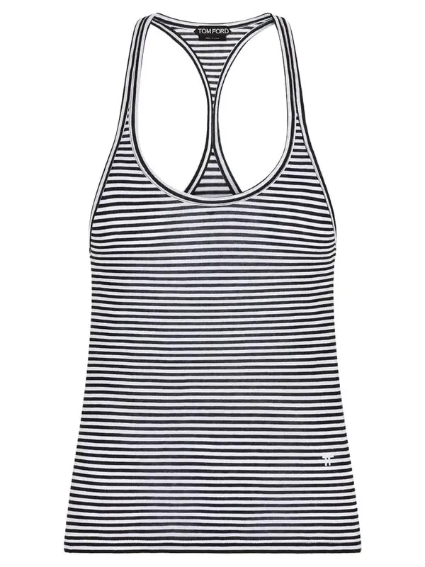 TOM FORD Striped Viscose Tank Top With Tonal Tf Embroidered Logo - Black