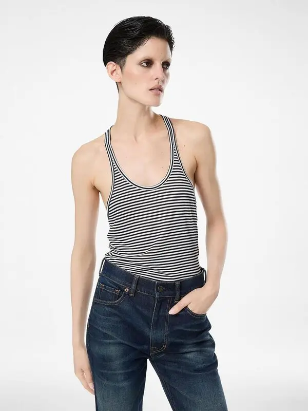 TOM FORD Striped Viscose Tank Top - Black