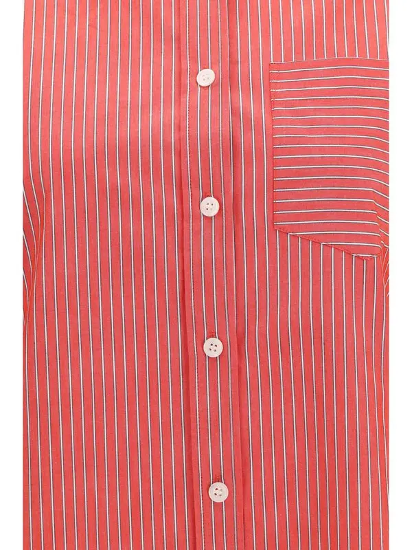 GANNI Striped Cotton Shirt With Balloon Sleeves - Red