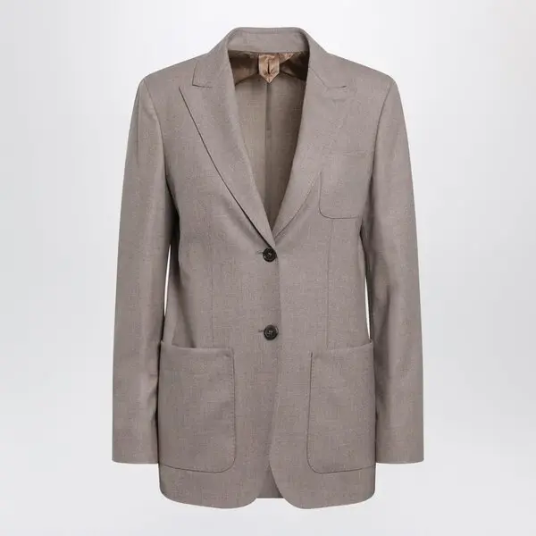 Max Mara Single-breasted Jacket In Dark Khaki Cashmere Foule - Brown