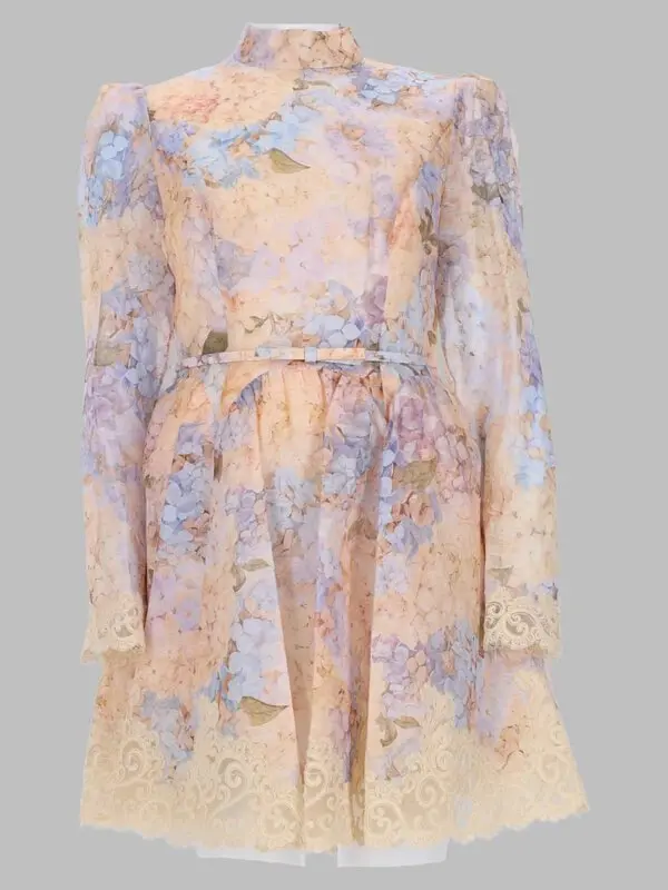Zimmermann Floral Print Linen-silk Blend Mini Dress - Blue