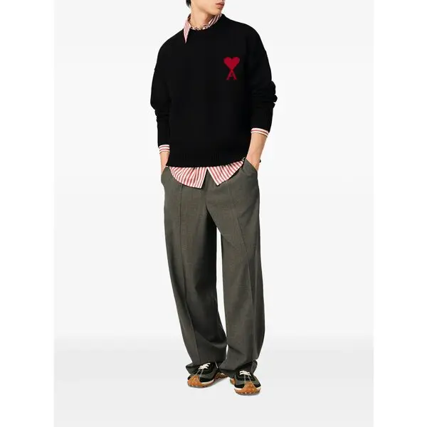 AMI Paris Felted Merino Wool Jumper - Black