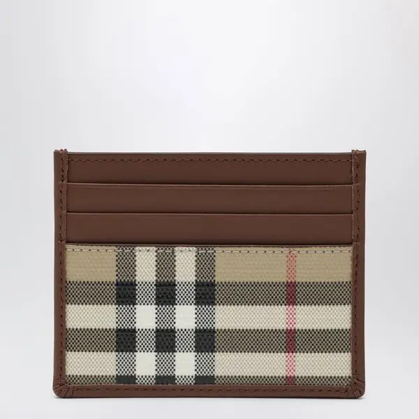 Burberry Check Credit Card Holder In Coated Cotton, Beige - Cream