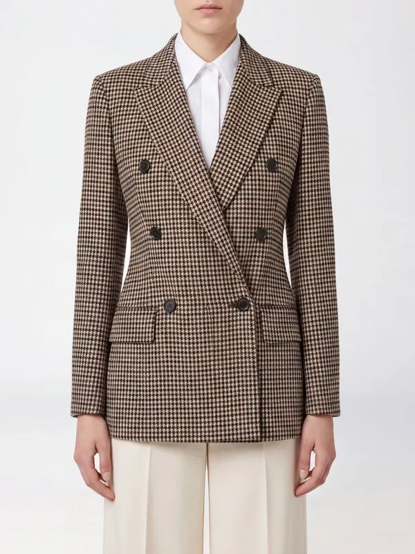 Max Mara Slim Fit Houndstooth Double-breasted Blazer In Viscose Blend