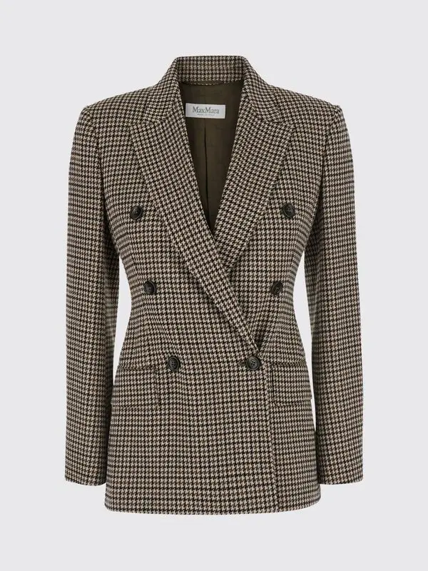 Max Mara Slim Fit Houndstooth Double-breasted Blazer In Viscose Blend
