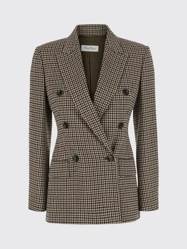 Max Mara Slim Fit Houndstooth Double-breasted Blazer - Black