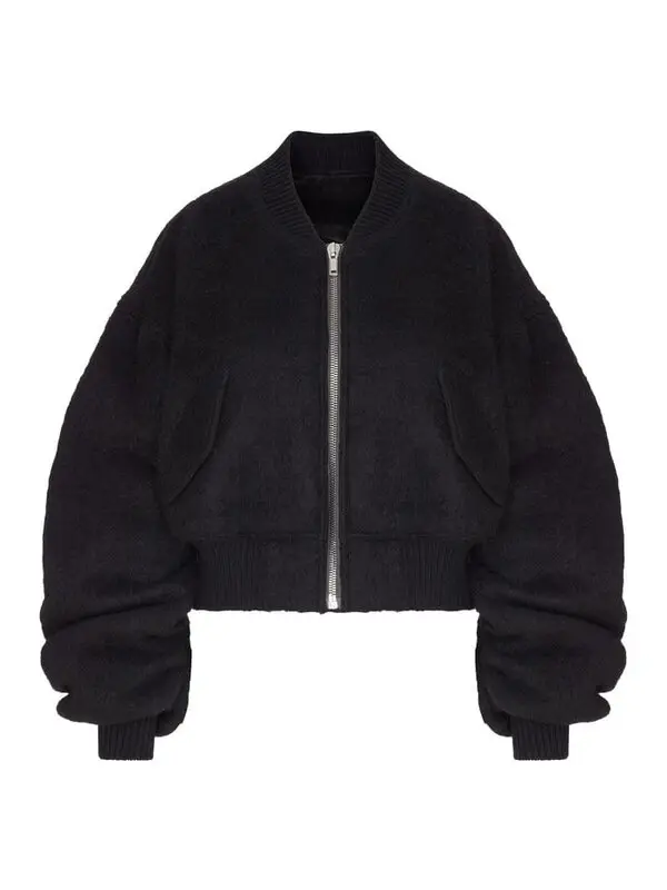 Rick Owens Cropped Alpaca Wool Bomber Jacket With Zip - Black