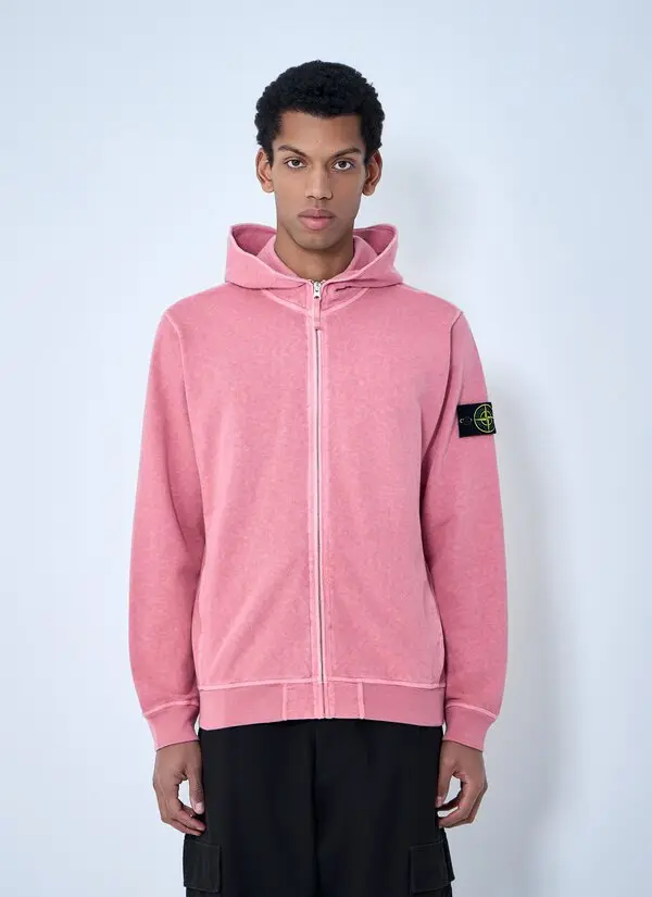 Stone Island Logo Patch Hooded Sweatshirt - Pink