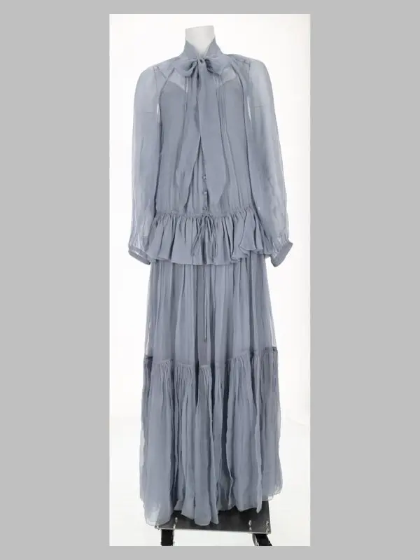 Chloé Silk Tiered Long Sleeve Maxi Dress - Gray