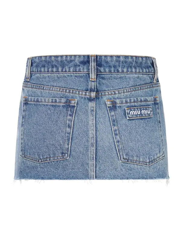Miu Miu Denim Mini Skirt With Frayed Hem - Multicolor