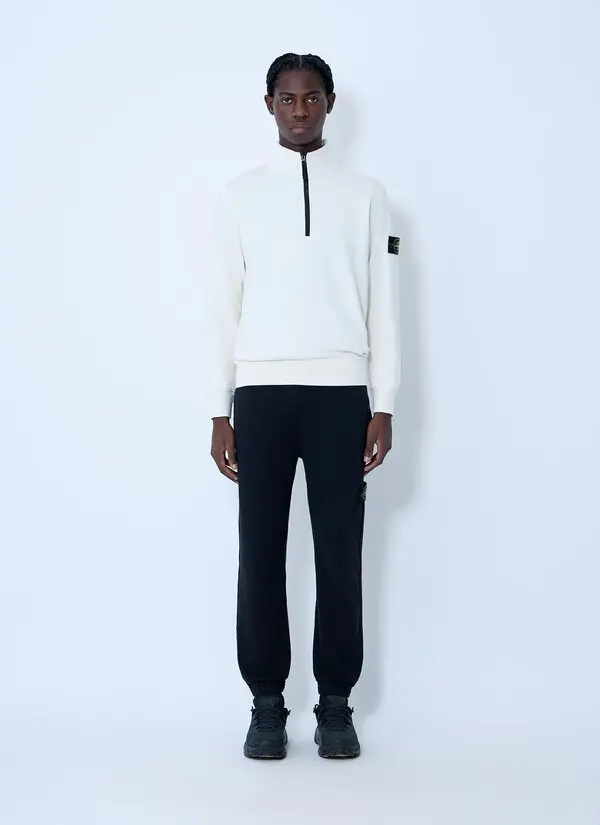 Stone Island Logo Patch Cotton Knit Zip-up Sweater - Multicolor