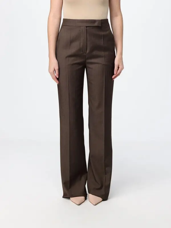 Max Mara Mid-rise Straight-leg Tailored Linen-blend Trousers - Brown