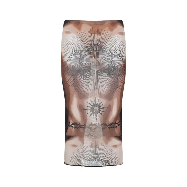 JEAN PAUL GAULTIER Safe Sex Tattoo Midi Skirt - Multicolor
