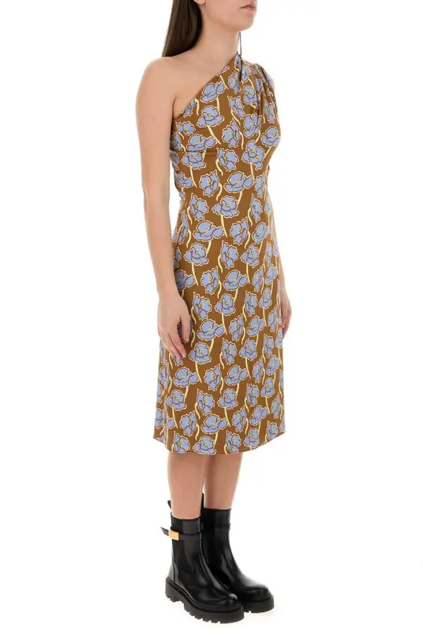 Versace Printed Stretch Crepe One-shoulder Dress