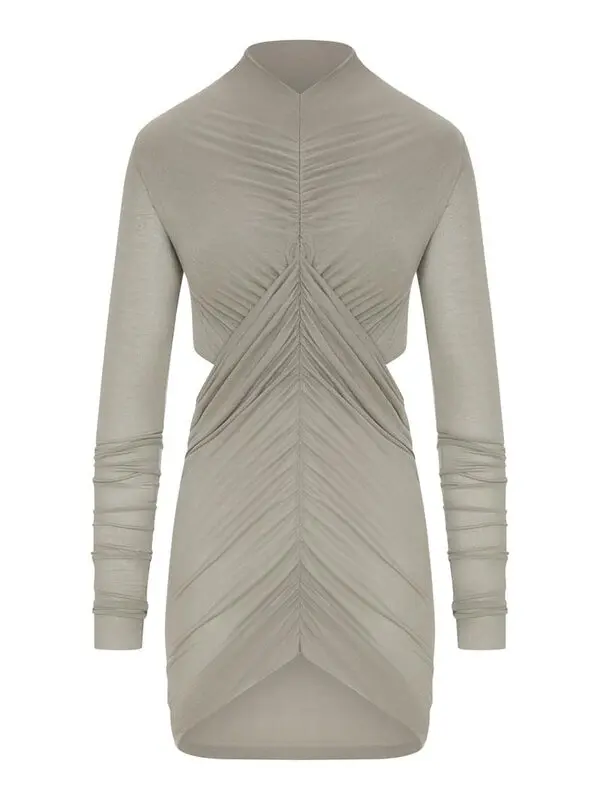 Rick Owens Long Draped Viscose T-shirt With Long Sleeves - Cream