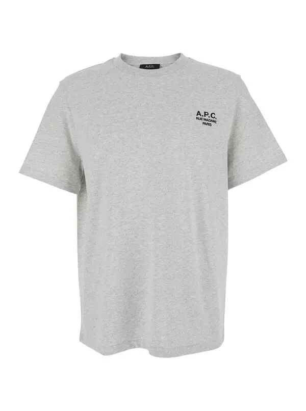 A.p.c. Grey Crew Neck T-shirt With Embroidered Logo On Front In Cotton - Gray