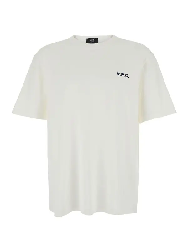 A.p.c. Crew Neck T-shirt With Embroidered Logo On The Front In Cotton - White