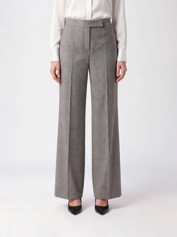Max Mara Prince Of Wales Check Wool Flare Trousers - Gray