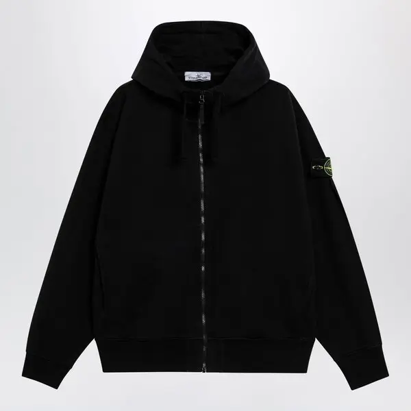 Stone Island Organic Cotton Hooded Zip Sweatshirt - Black