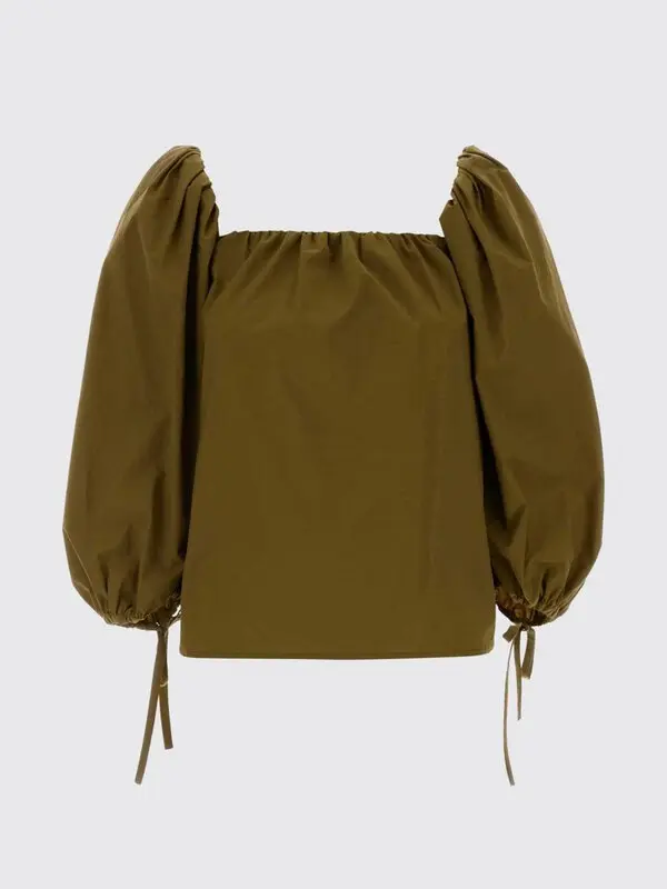 Saint Laurent Cotton-blend Blouse With Puff Sleeves And Square Neckline - Brown